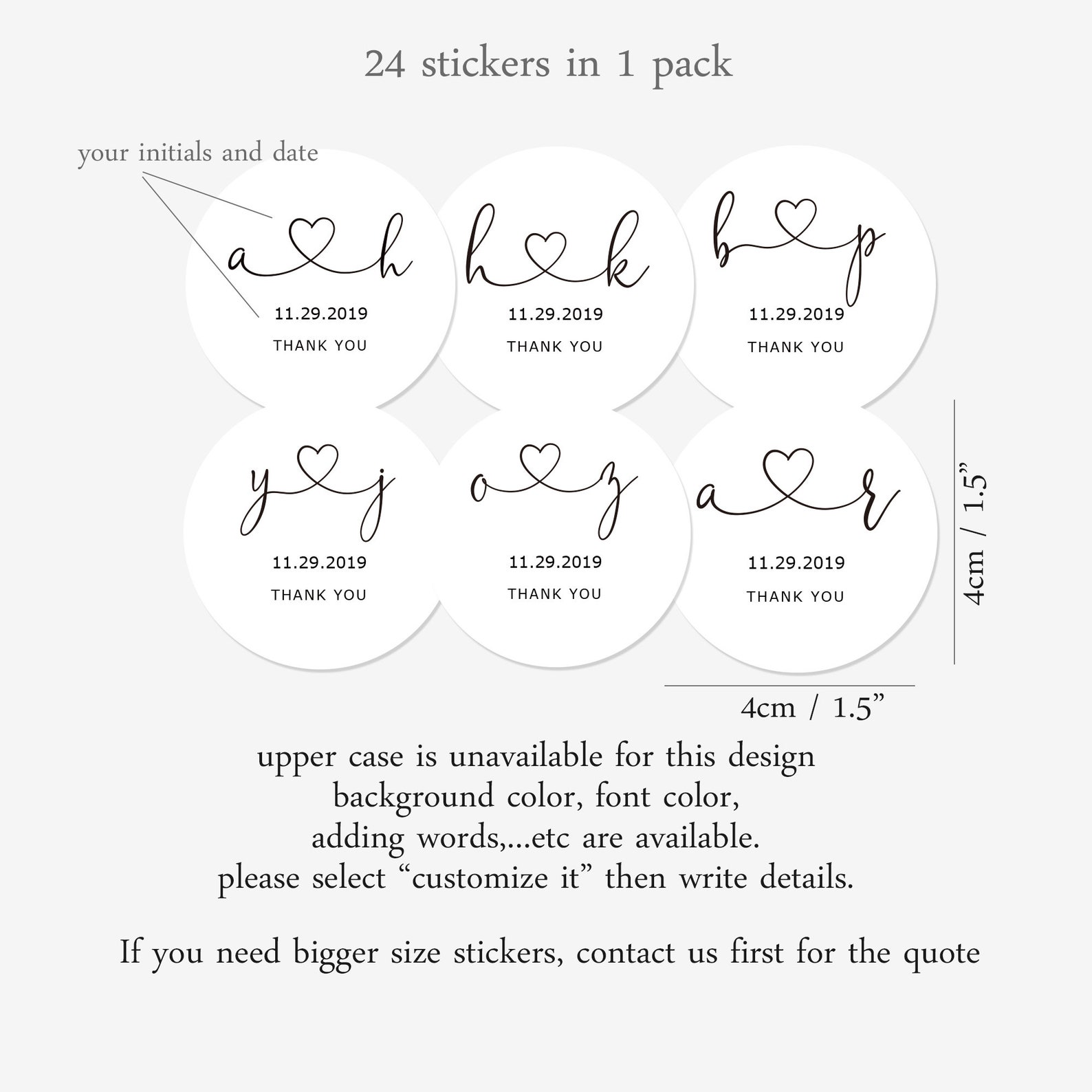 24 Initial Wedding Stickers, Cute Wedding Labels, Heart Wedding ...
