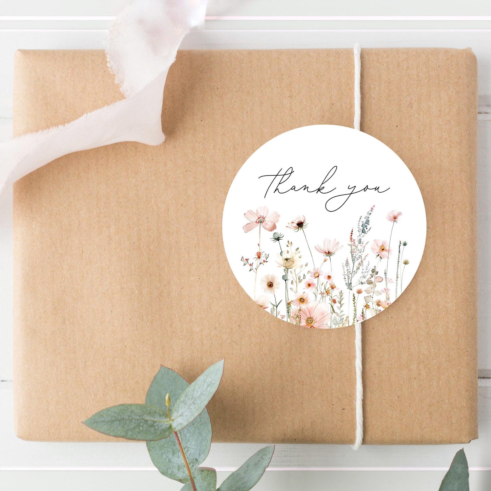 Meadow Flower Thank You Stickers, Floral Circle Labels - Etsy