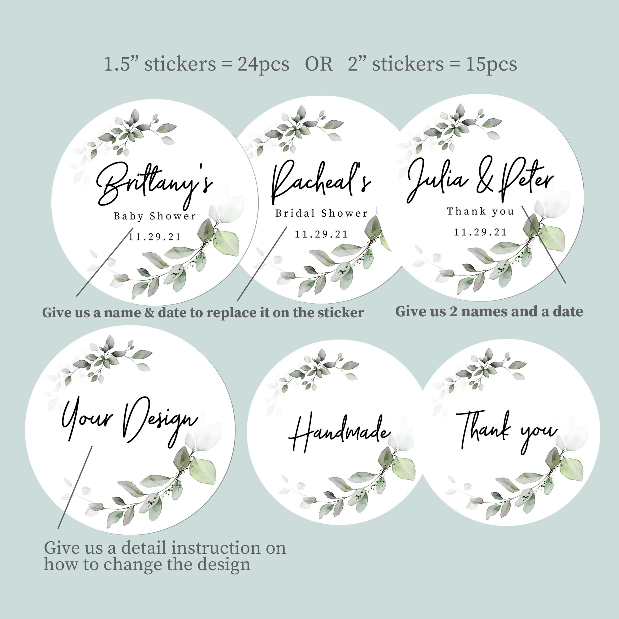 Greenery sticker for wedding baby shower sticker bridal | Etsy
