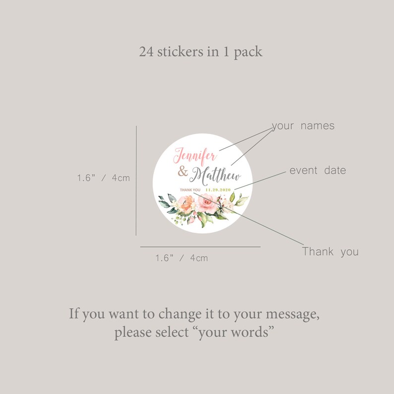 24 Floral Wedding Stickers, Flower Wedding Label, Wedding Favor Sticker ...