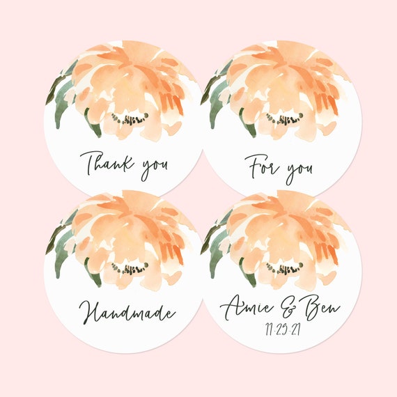 Peach Flower Stickers Thank You Stickers Handmade Stickers | Etsy