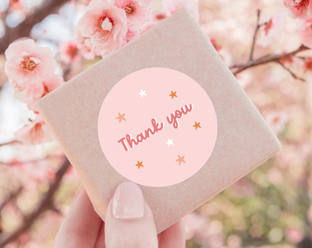 Stars Thank You Pink Labels, Party Favor Thank You Sticker, Business ...