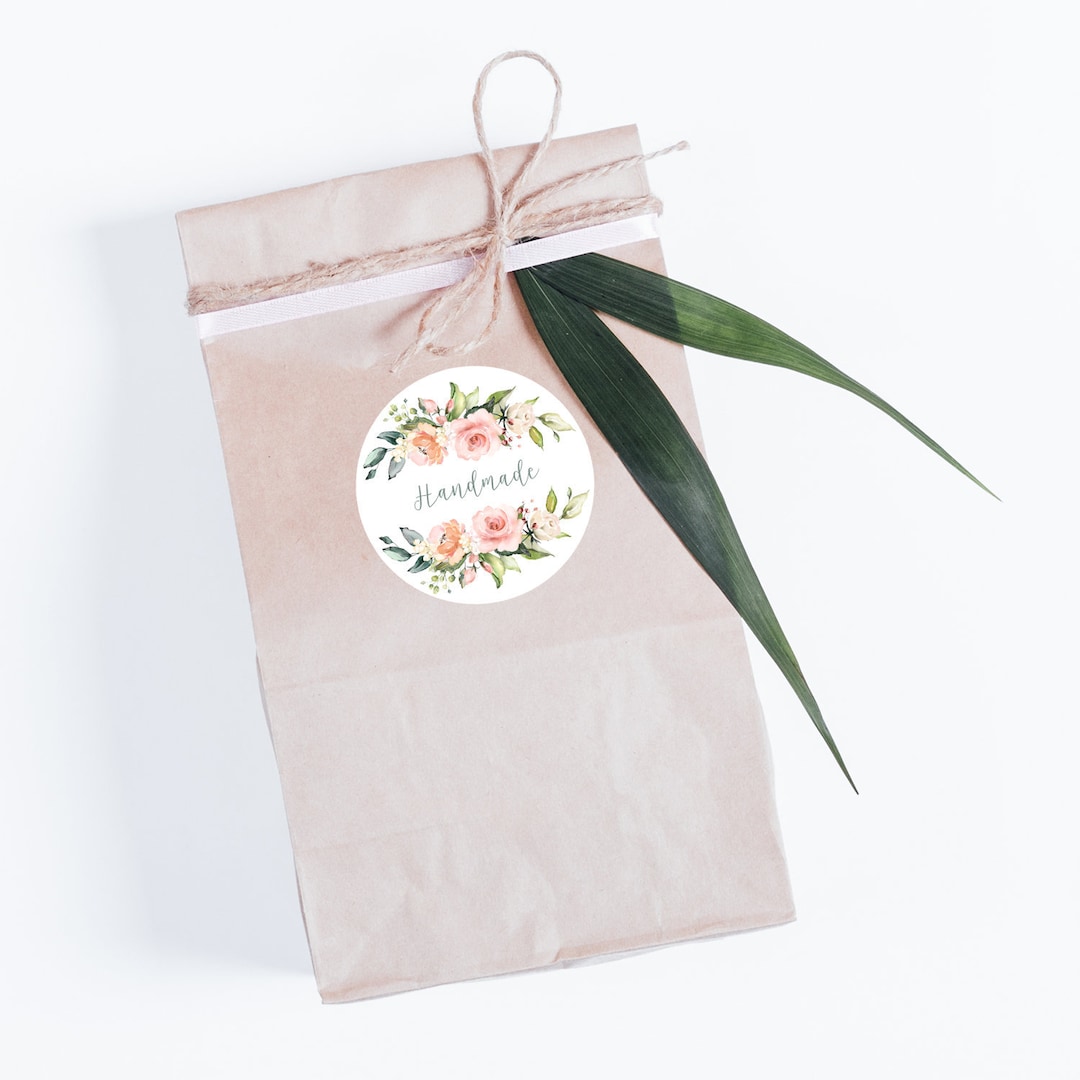 24 Floral Handmade Stickers, Flower Labels, Thank You Stickers ...