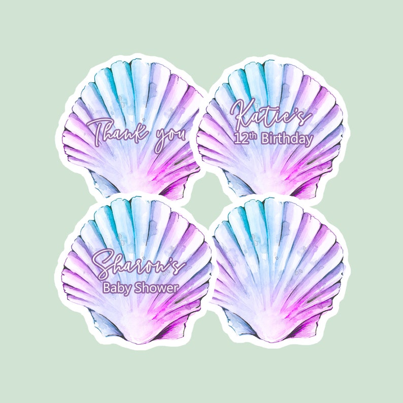 2 Sea Shell Labels Shell Stickers Baby Shower Sticker | Etsy