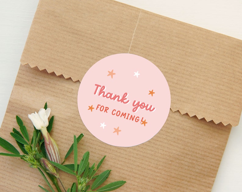 Stars Thank You Pink Labels, Party Favor Thank You Sticker, Business ...