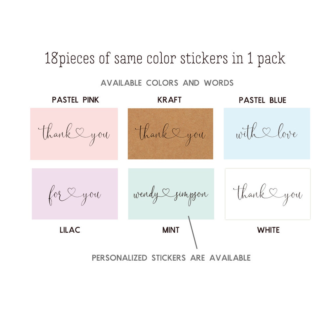 18 Heart Thank You Stickers Thank You Label With Love | Etsy