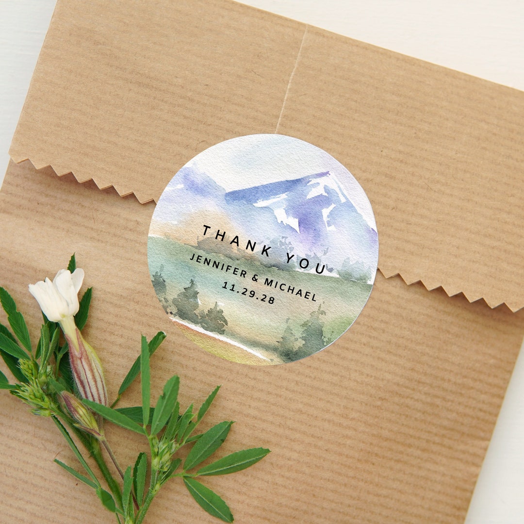 Round Mountain Scenery Thank You Personalized Stickers, Thank You ...