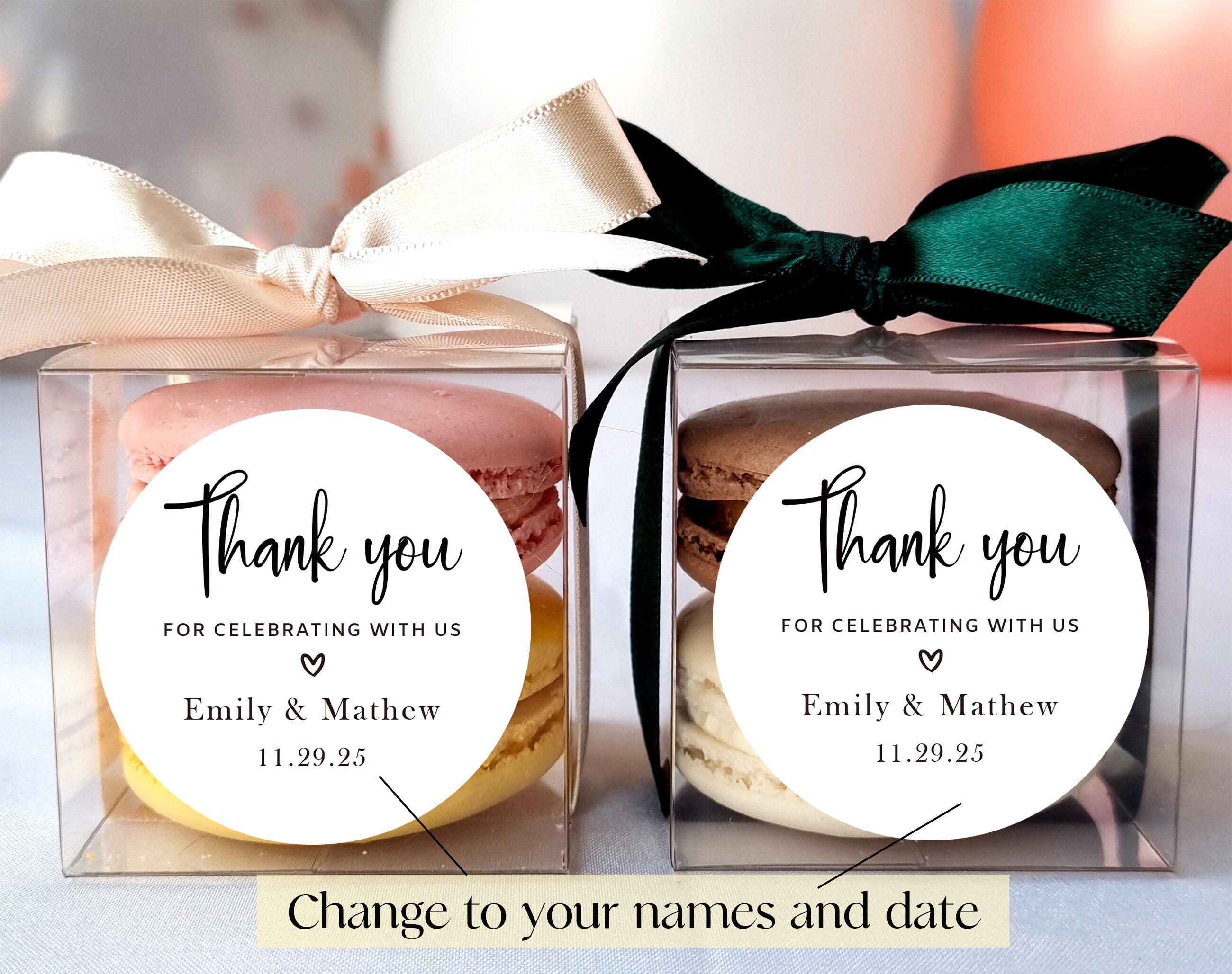 10 Sets of Thank You Wedding Macaron Favor Box Ribbon Label Set ...