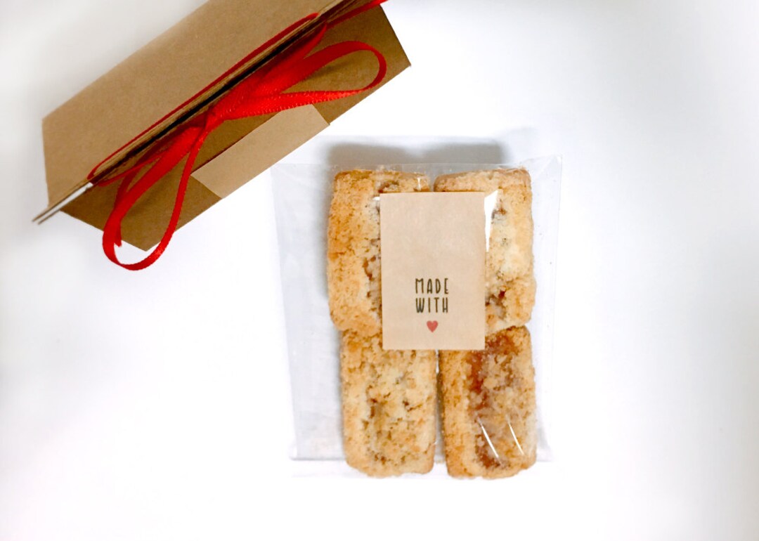 16 Made With Heart Square Kraft Sticker, Gift Label, Favor Packaging ...