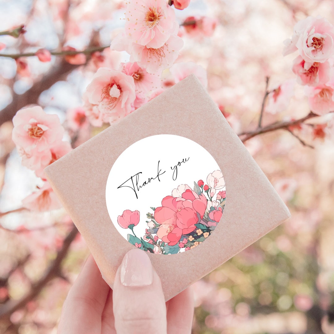 Thank You Gift Labels With Pink Floral Illustrations, Peony Flower ...
