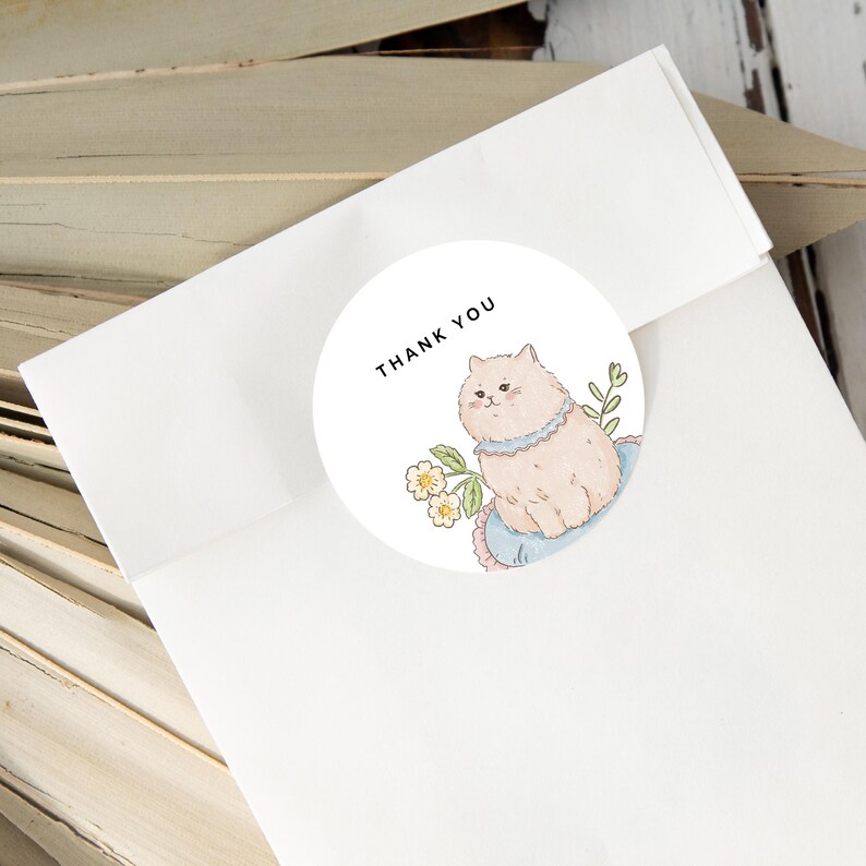 Kawaii Cat Thank You Sticker: Pastel Vintage Style, Small Business ...