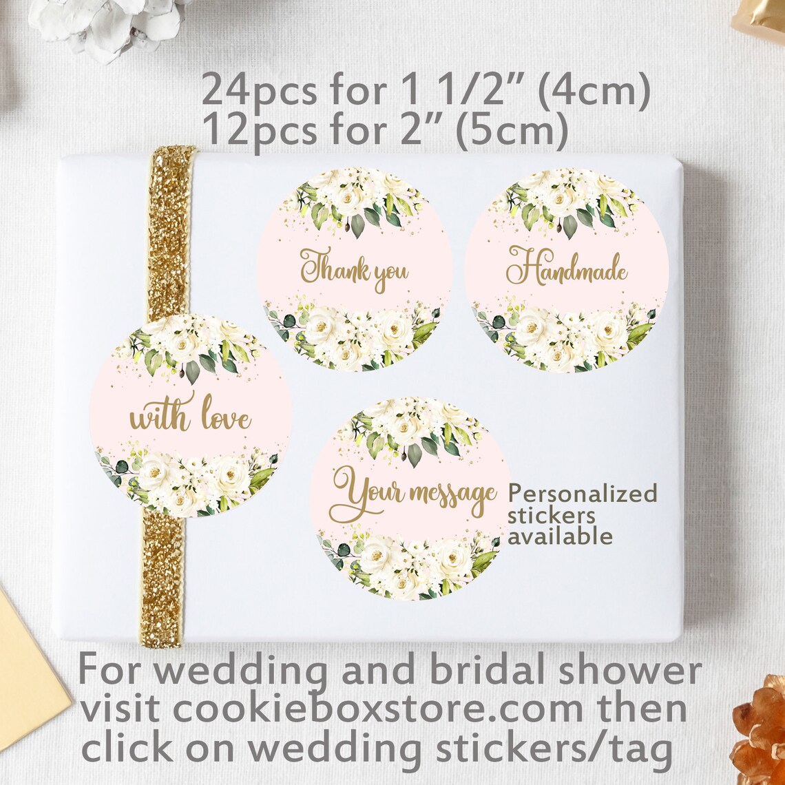 White Rose Flower Stickers, Thank You Stickers, Handmade Stickers ...