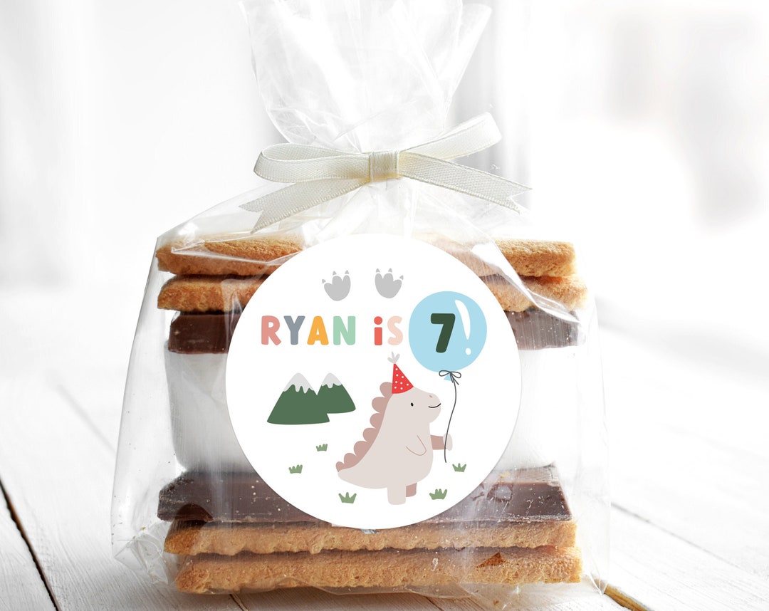 Dinosaur Birthday Stickers for Kid's Birthday, Dino Party Labels, Pink ...