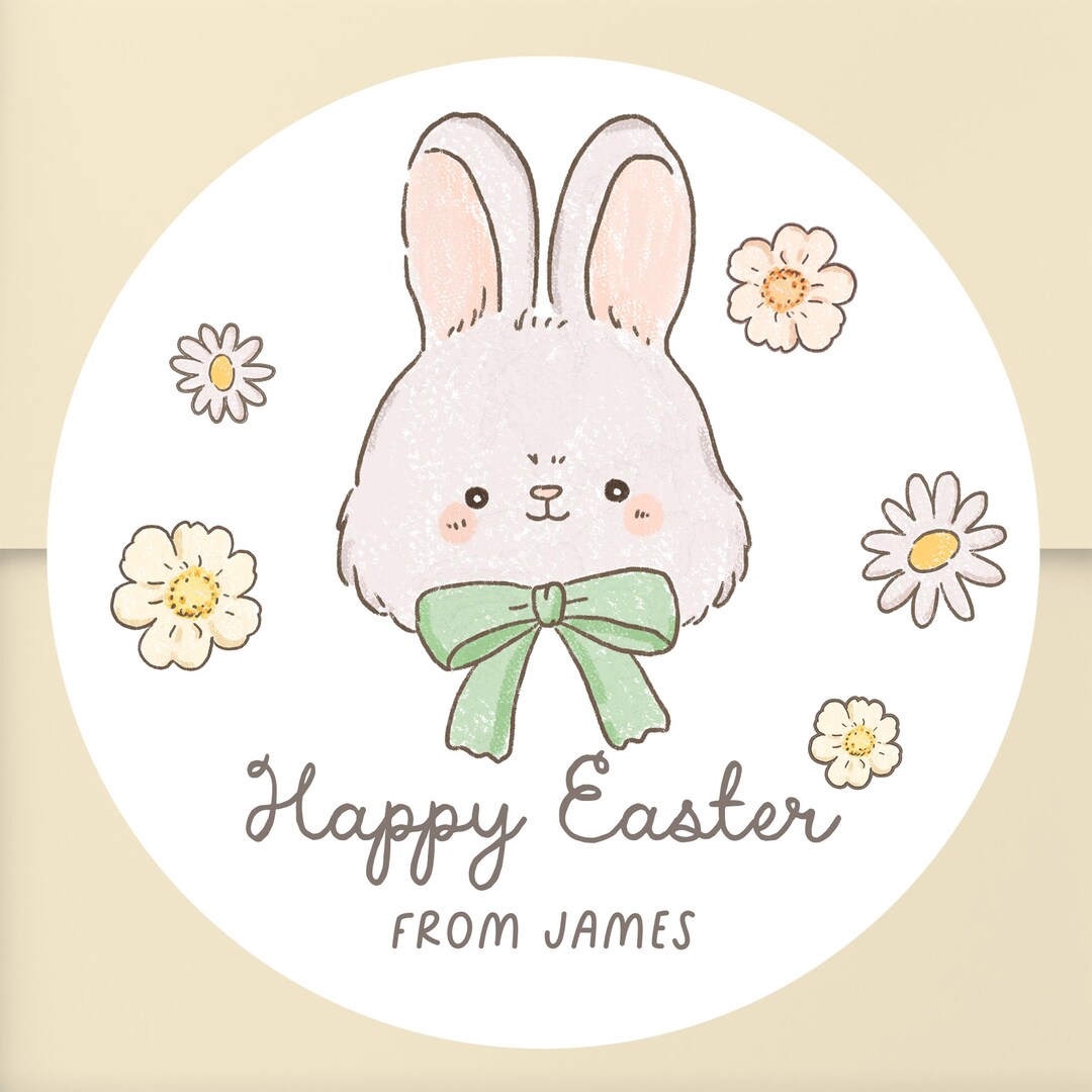 Personalized Easter Bunny Sticker - Cute Happy Easter Gift Label ...