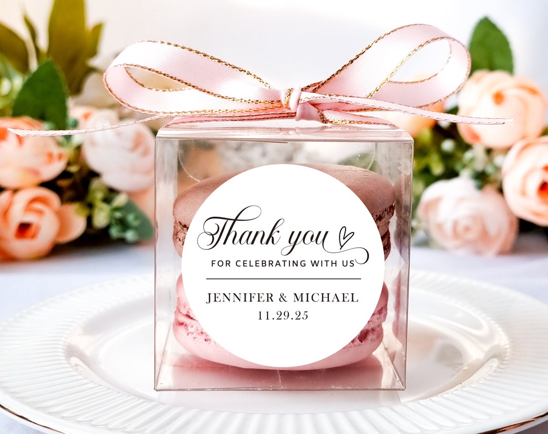 10 Sets of Thank You Wedding Favor Macaron Box Ribbon Label Set ...