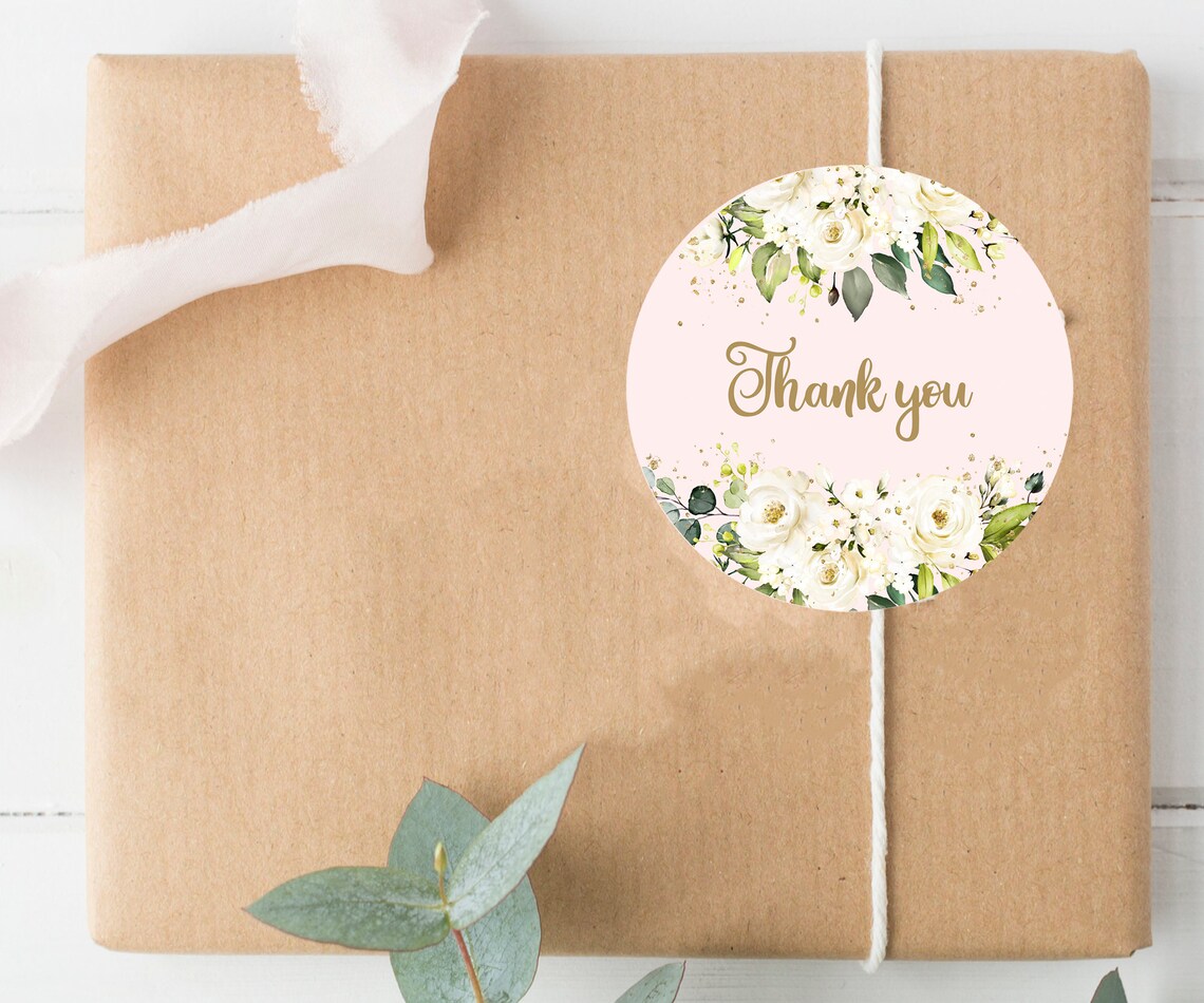 White Rose Flower Stickers Thank You Stickers Handmade | Etsy