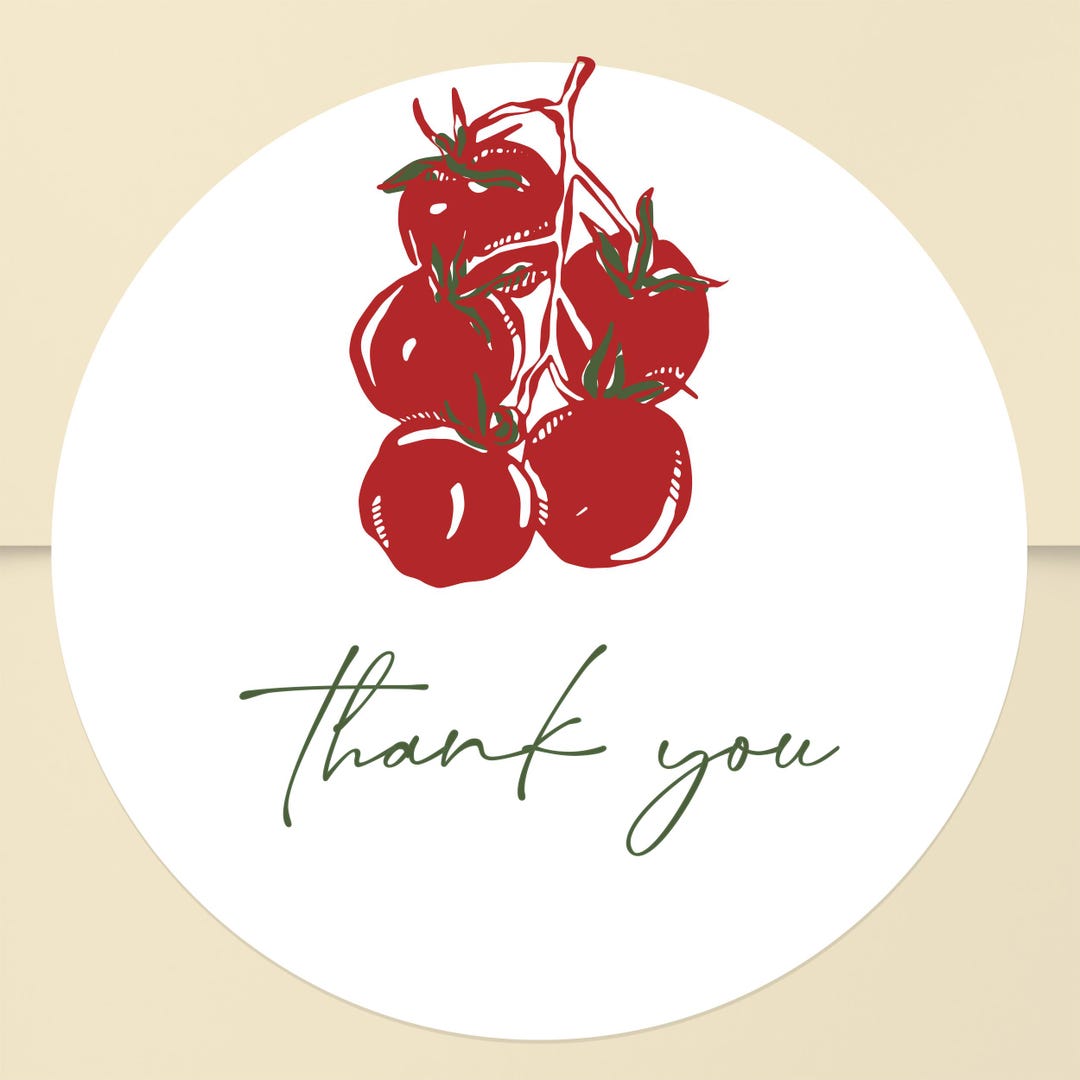 Tomato Thank You Stickers – Rustic Red Tomato Vine Design, Perfect for ...