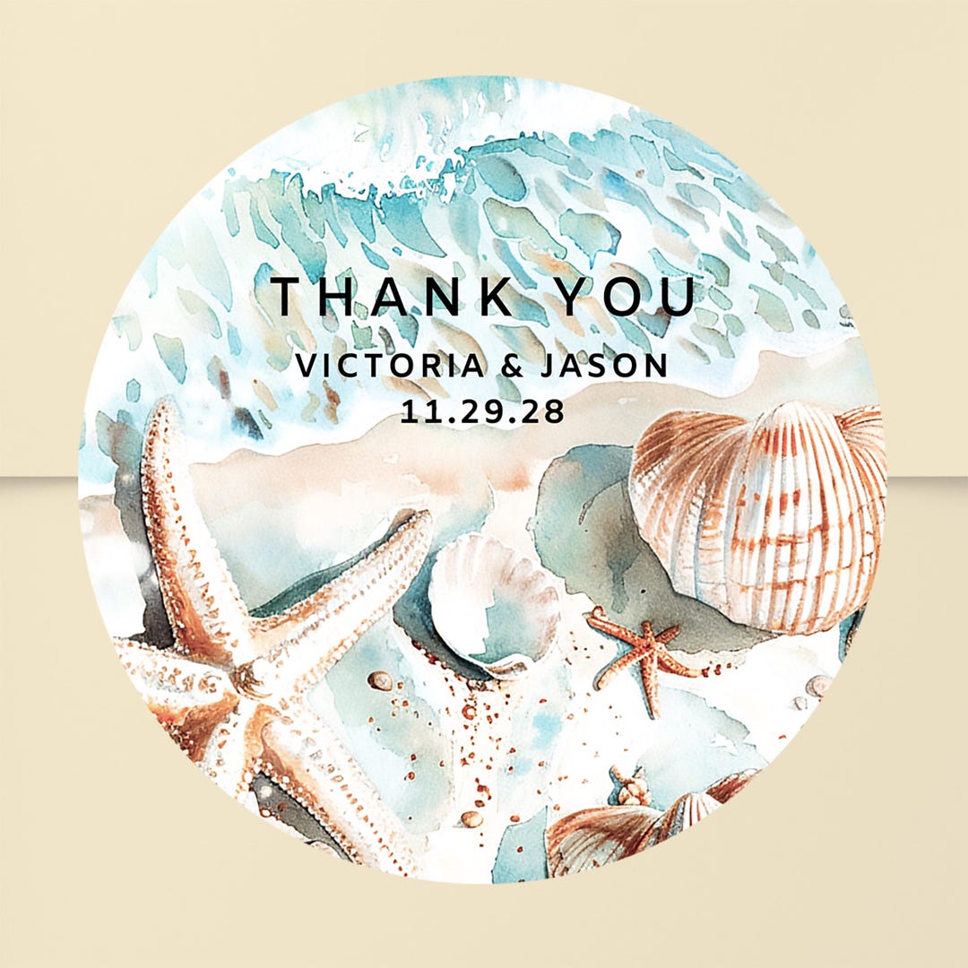 Round Ocean Life Thank You Personalized Stickers, Thank You Labels ...