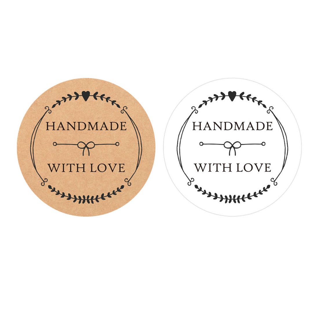 24 Round Handmade With Love Stickers, Handmade Labels, Handmade Sticker ...