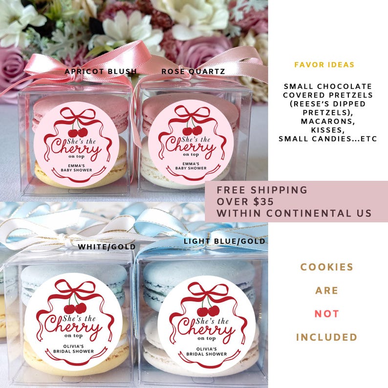 10 Sets of Macaron Favor Packaging Box Kit– Shes the Cherry on Top Baby ...