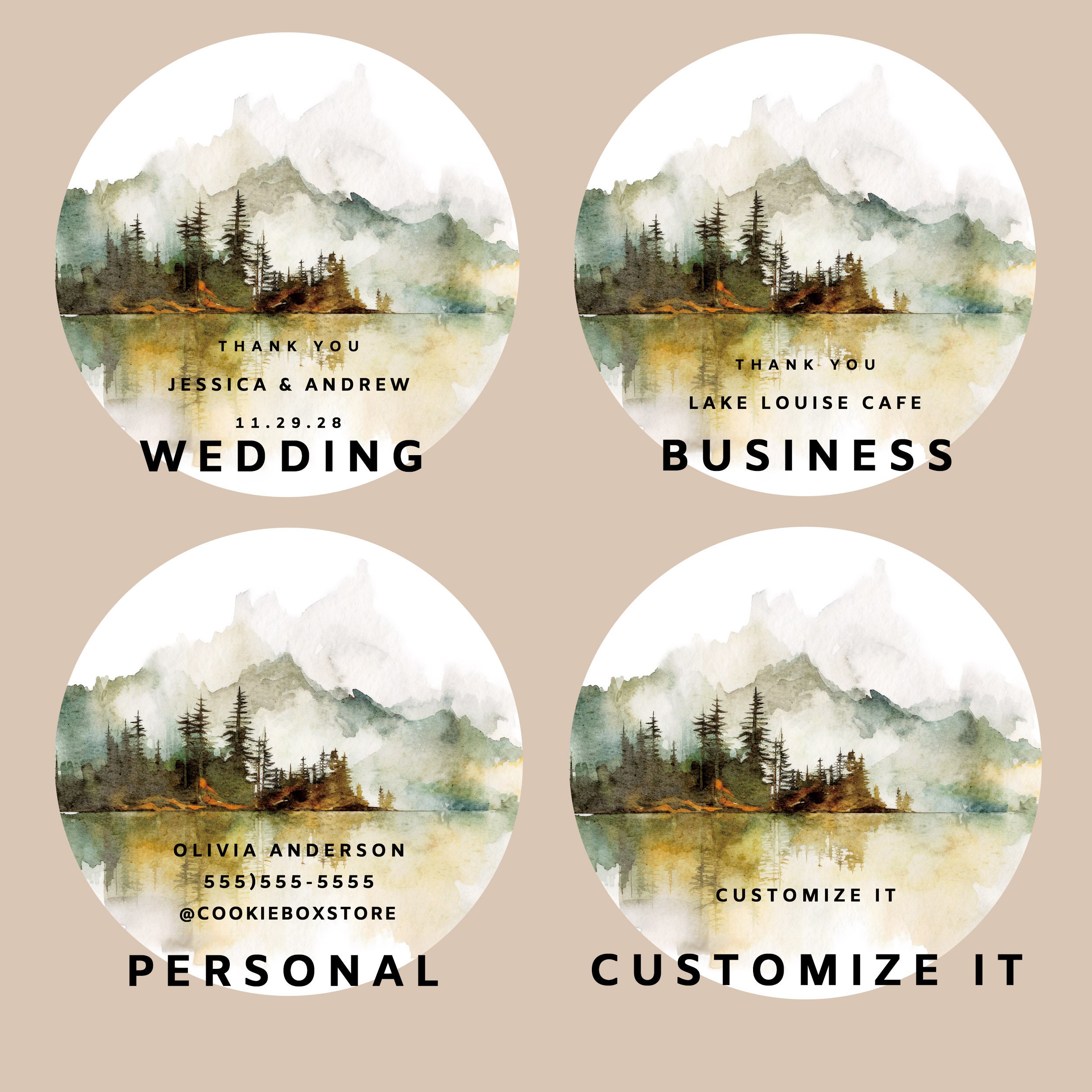 Fall Mountain Landscape Wedding Label, Autumn Nature Wedding Invitation ...