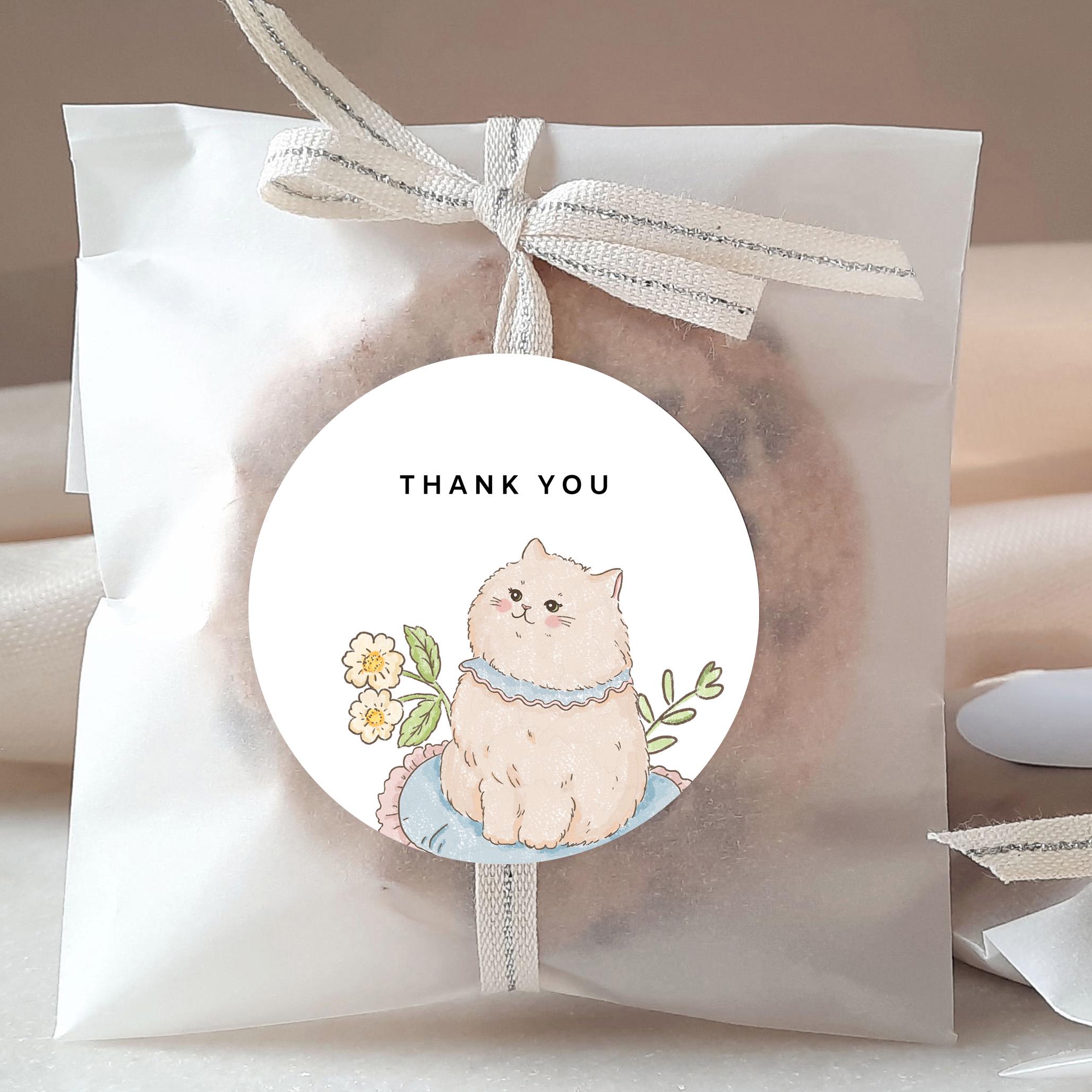 Kawaii Cat Thank You Sticker: Pastel Vintage Style, Small Business ...
