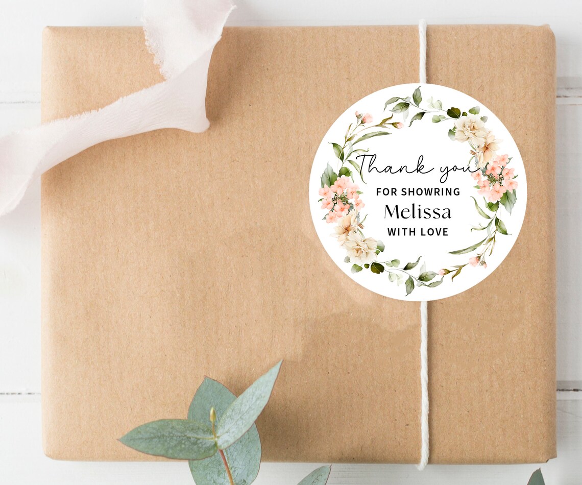 Floral Wreath Wedding Labels, Floral Baby Shower Favor Label, Wedding ...