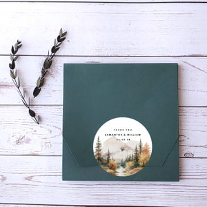 Fall Mountain Landscape Wedding Label, Autumn Nature Wedding Invitation ...
