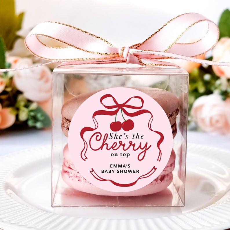 10 Sets of Macaron Favor Packaging Box Kit– Shes the Cherry on Top Baby ...