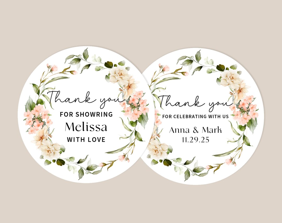 Floral Wreath Wedding Labels, Floral Baby Shower Favor Label, Wedding ...