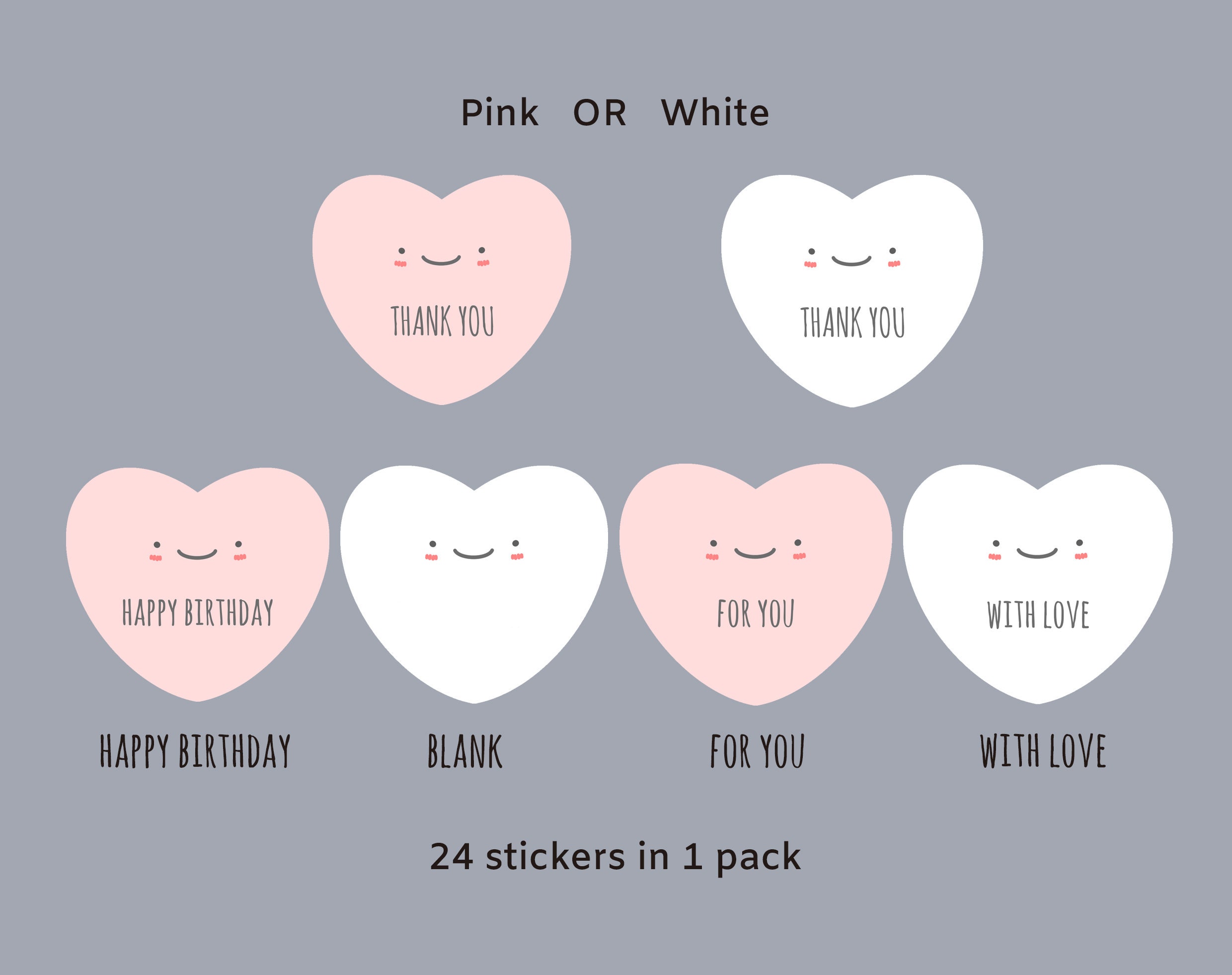 24 Smile Emoji Heart Thank You Stickers, Gift Labels - Etsy