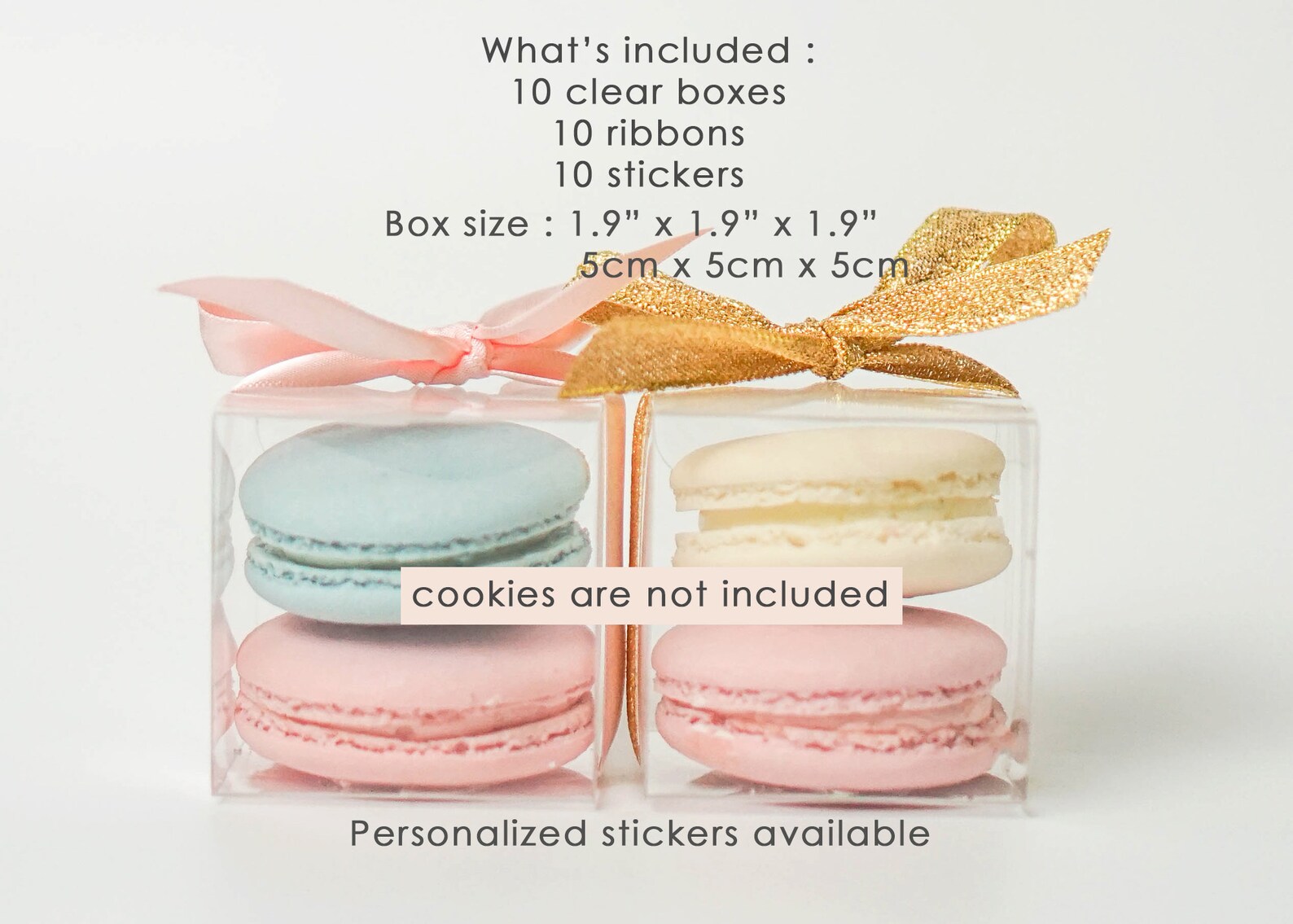 10 Sets of Modern Wedding Clear Macaron Box Ribbon Label Sets, Macaroon ...