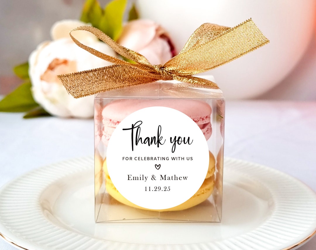 10 Sets of Thank You Wedding Macaron Favor Box Ribbon Label Set ...