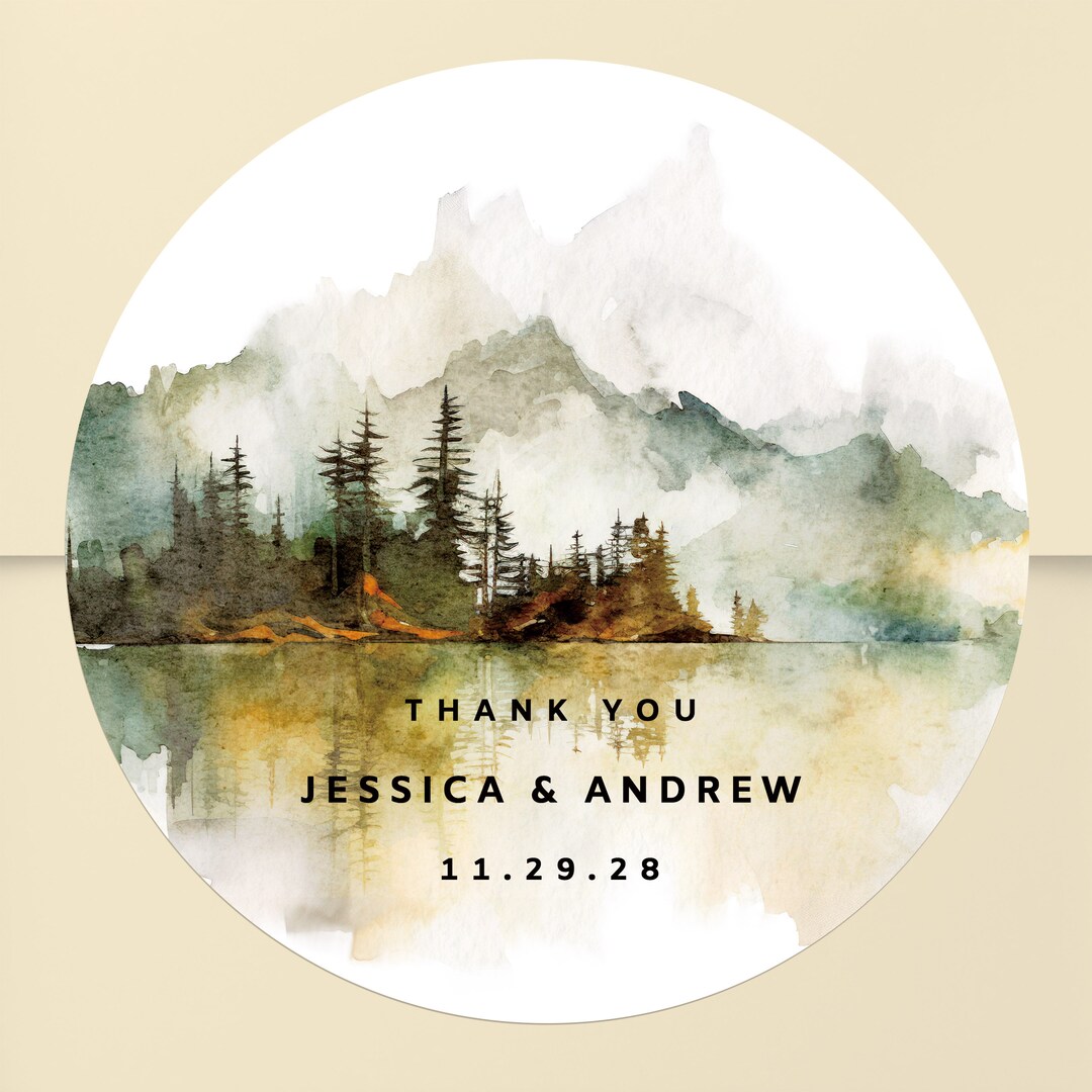 Fall Mountain Landscape Wedding Label, Autumn Nature Wedding Invitation ...