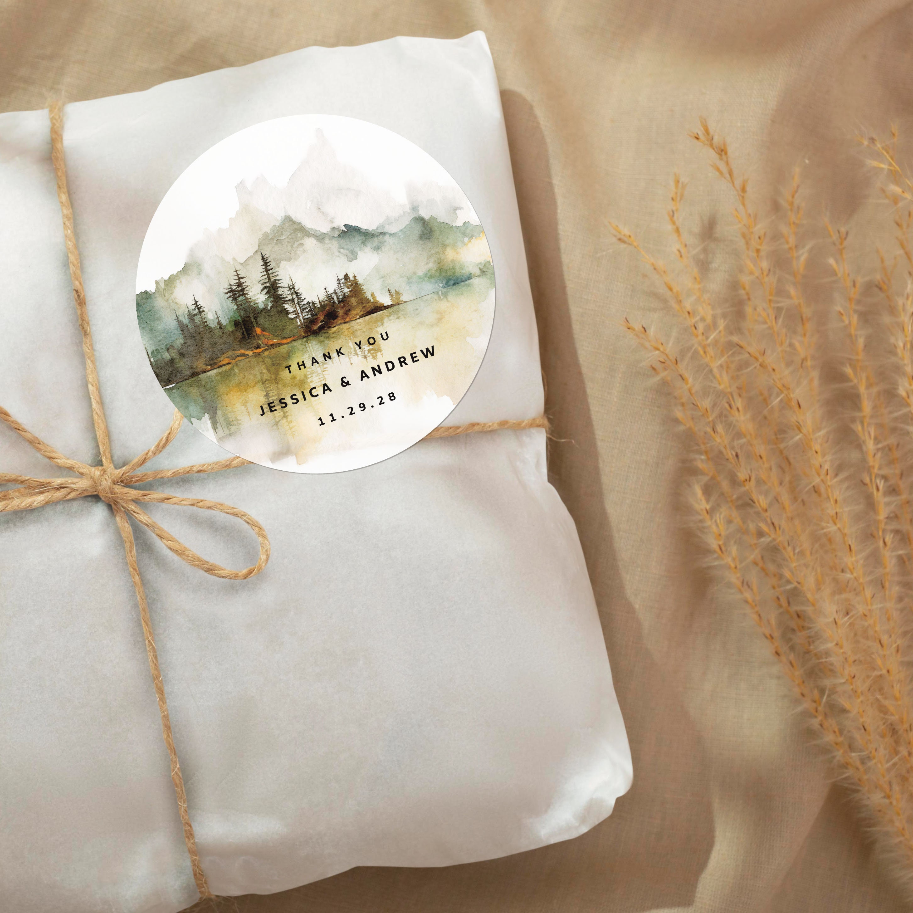Fall Mountain Landscape Wedding Label, Autumn Nature Wedding Invitation ...