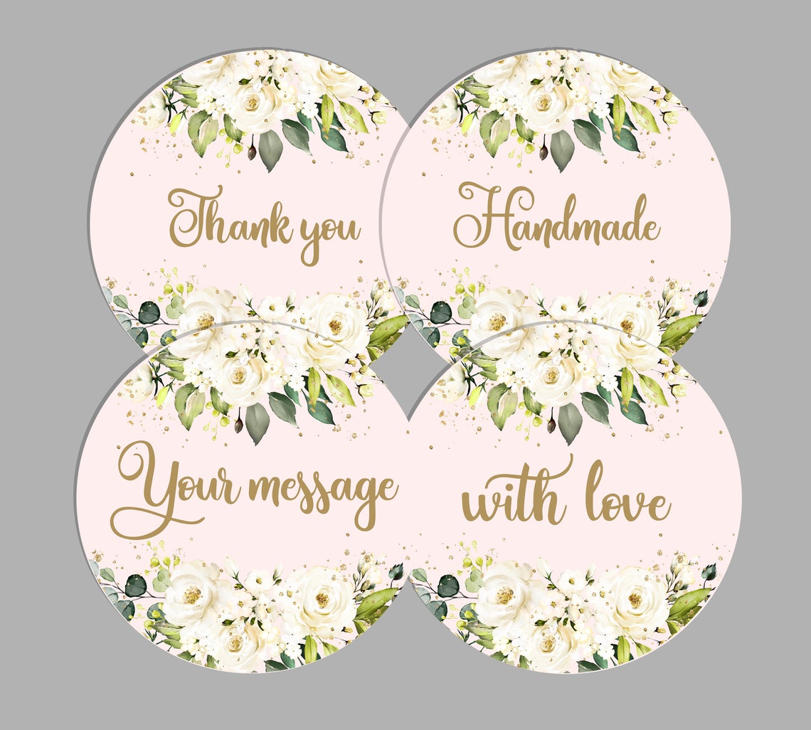 White Rose Flower Stickers, Thank You Stickers, Handmade Stickers ...