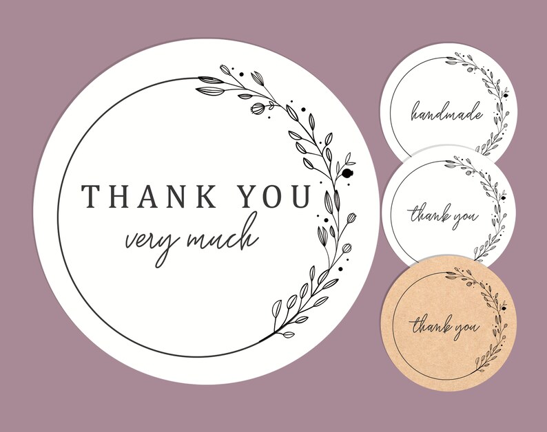 Wreath Round Thank You Sticker Thank You Labels Handmade | Etsy