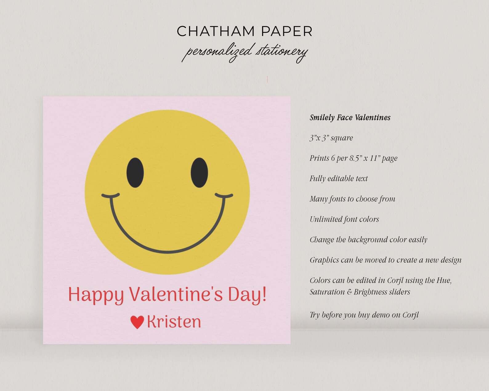 Smiley Face Personalized Classroom Valentine | Printable Valentines - Etsy