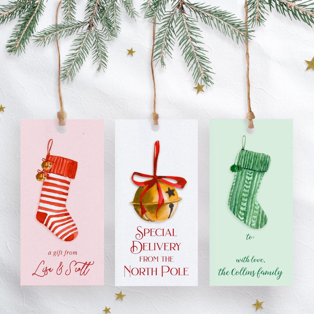 Christmas Stocking & Bell Gift Tag Set | Printable, Personalizable ...