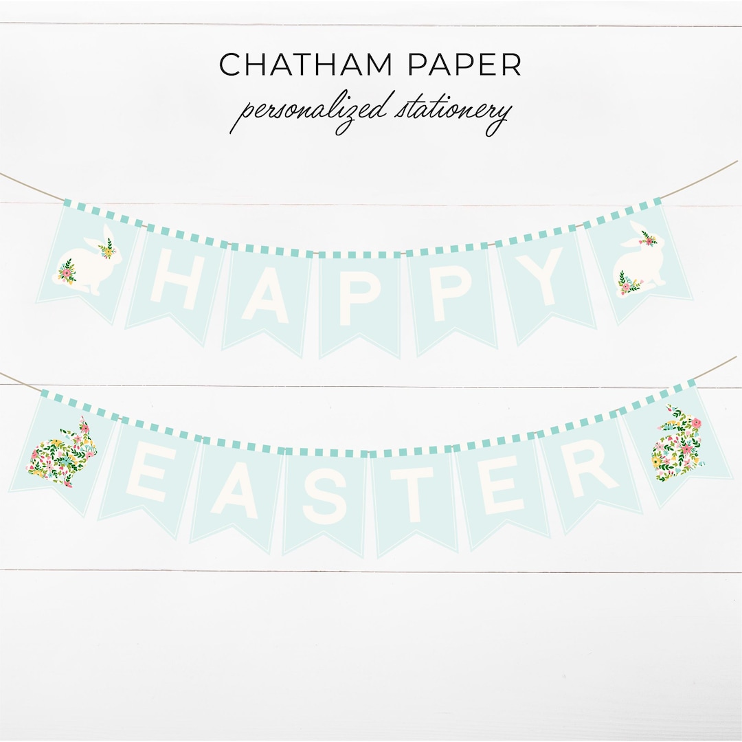 Printable Happy Easter Bunny Banner in Blue | Happy Easter Bunting ...