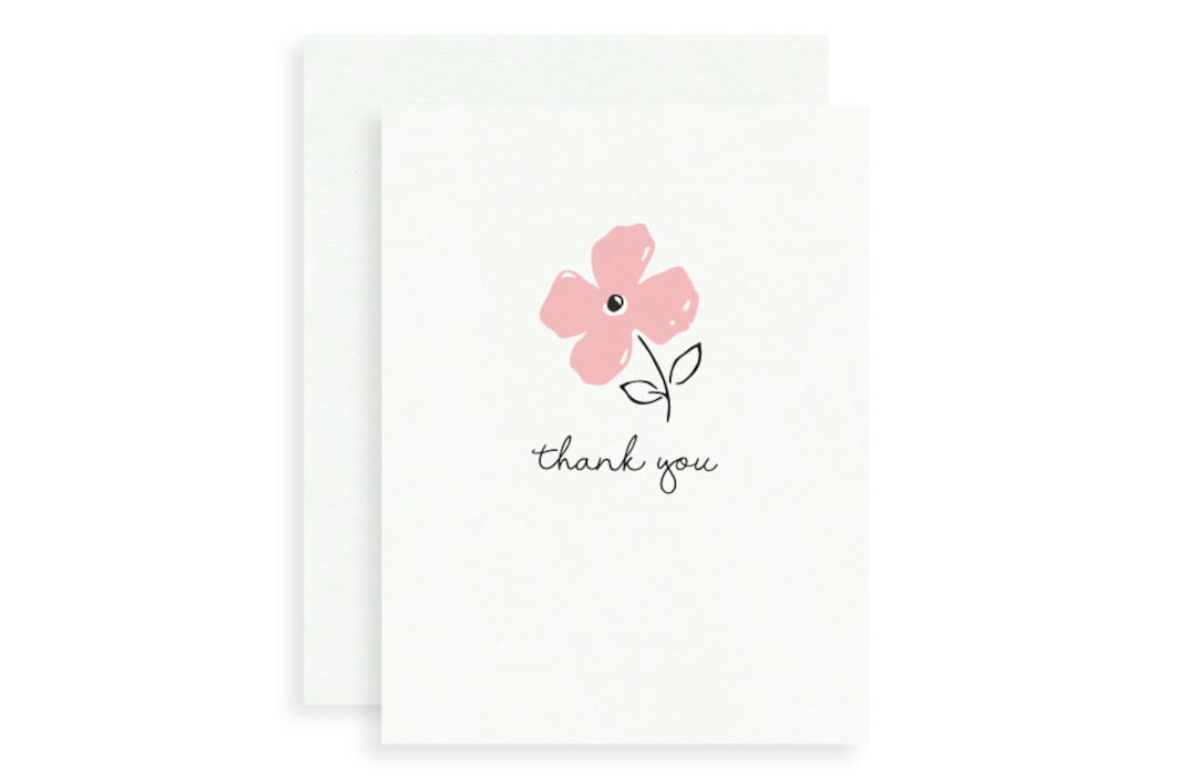 Pink Flower Thank You Card - Etsy