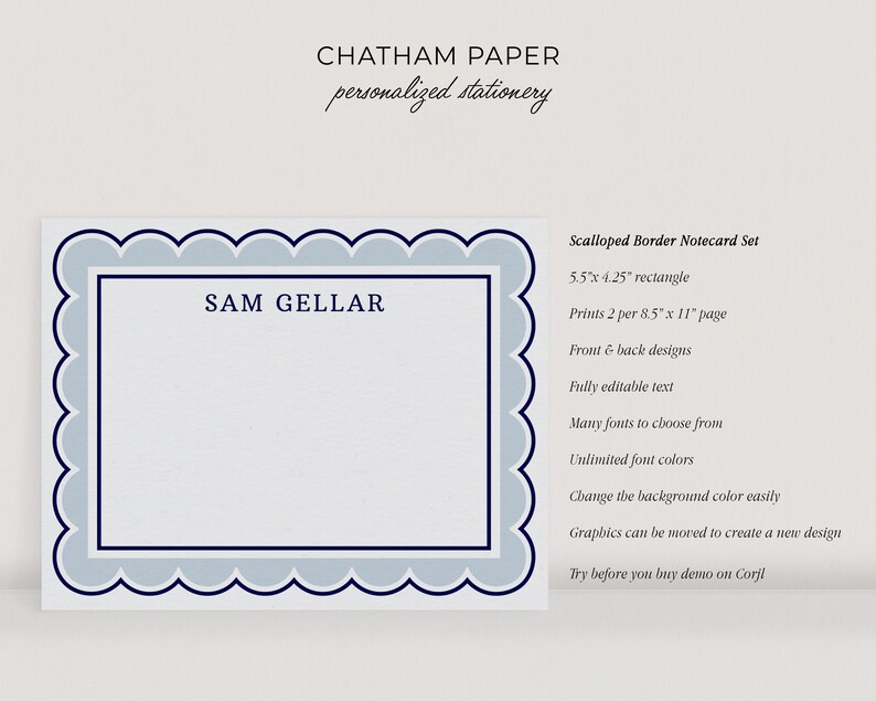 Printable Scalloped Notecard Set | Instant Download - Etsy