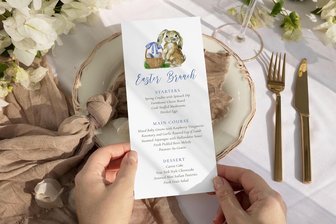 Easter Menu Template | Printable Bunny Menu | Editable Easter Brunch ...