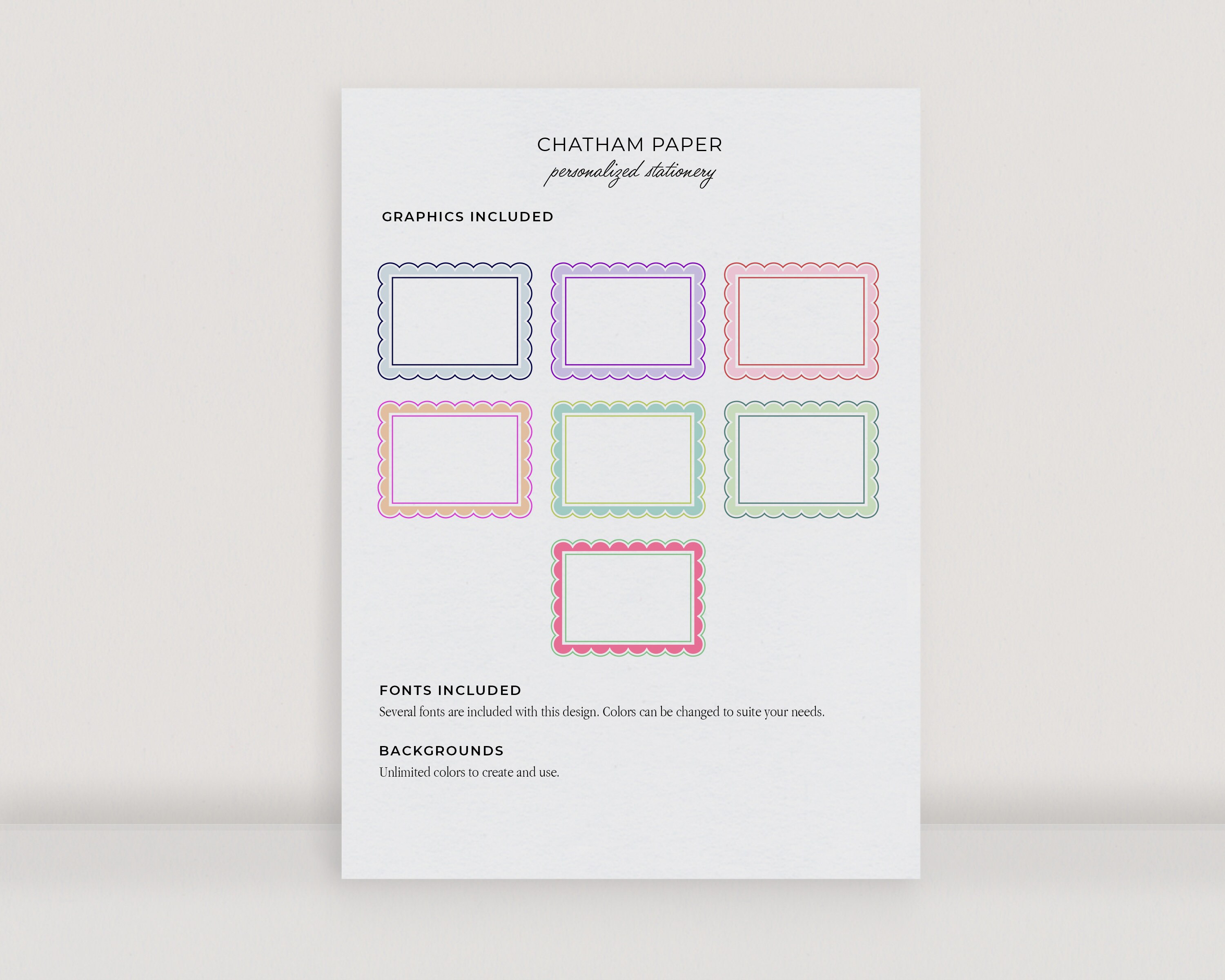 Printable Scalloped Notecard Set Instant Download - Etsy