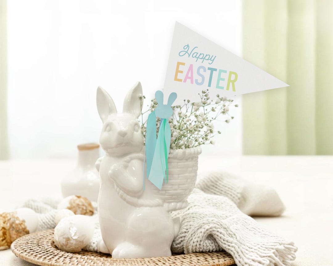 Pastel Happy Easter Pennant Flag Printable Set With Cupcake Toppers - Etsy