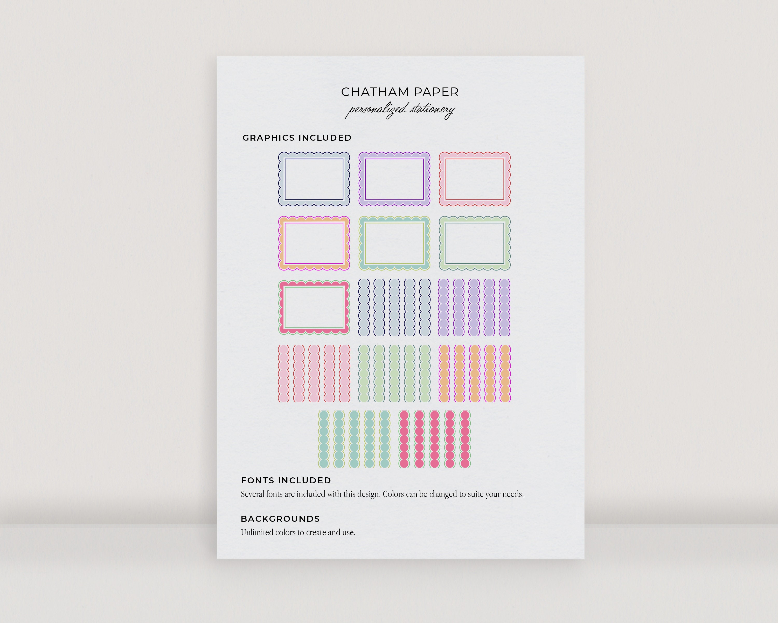 Printable Scalloped Notecard Set | Instant Download - Etsy