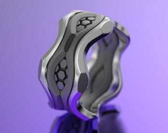 Futuristic wedding band Geek wedding ring Sci fi ring nerd | Etsy