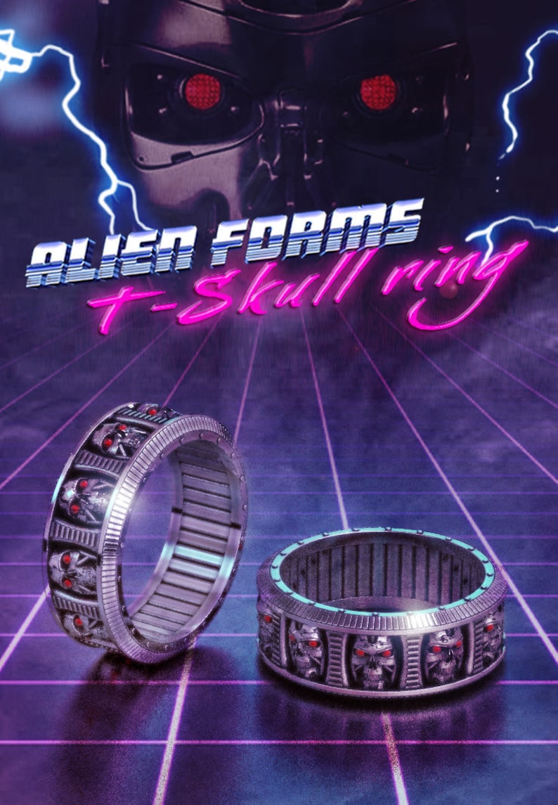 Futuristic Wedding Band Skull Ring Mens Skull Ring Geek - Etsy UK