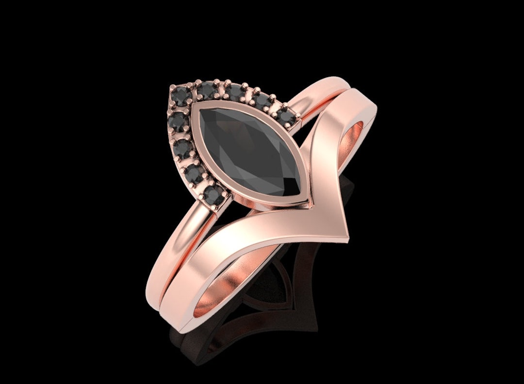 V Shaped Ring, V Ring, Chevron Ring, Bridal Set, Minimalist Engagement ...