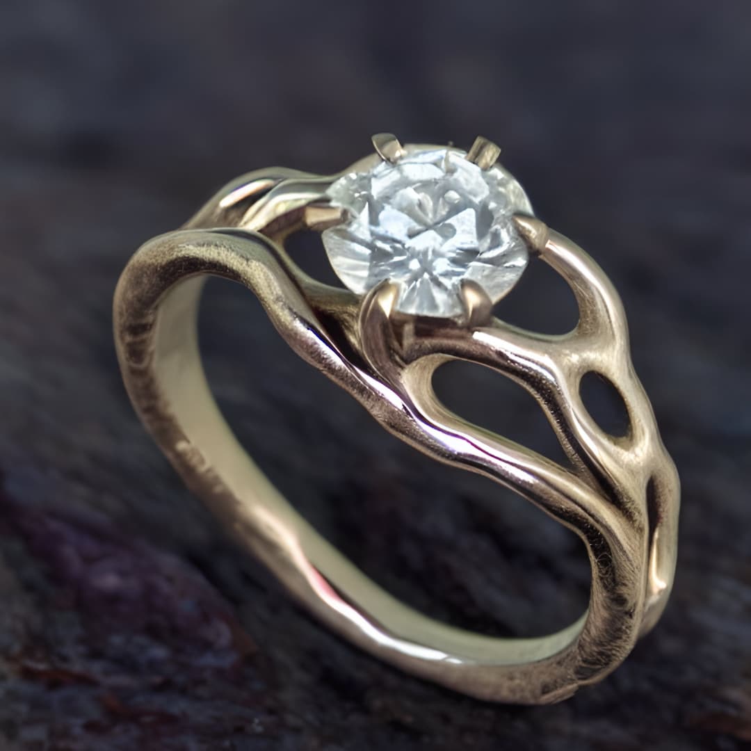 Moissanite Engagement Ring, Nature Inspired Ring, Organic Engagement ...